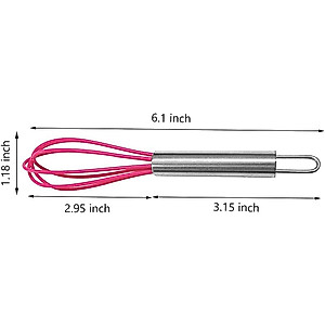 4 Pack" Multi-Color Mini Silicone Kitchen Whisks with Stainless Steel Handles Egg Beater Milk Beater Balloon Whisk for Blending Stirring Whisking and Beating(4 Colors)