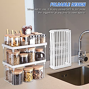 NiHome 4-Pack Stackable Plastic Kitchen Storage Shelf Foldable Rack - White Kitchen Cabinet Organizer and Storage Shelves Stackable Expandable Storage Racks for Counter Cabinet Pantry