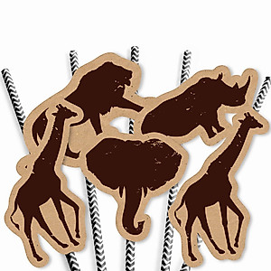Wild Safari - Paper Straw Decor - African Jungle Adventure Birthday Party or Baby Shower Striped Decorative Straws - Set of 24