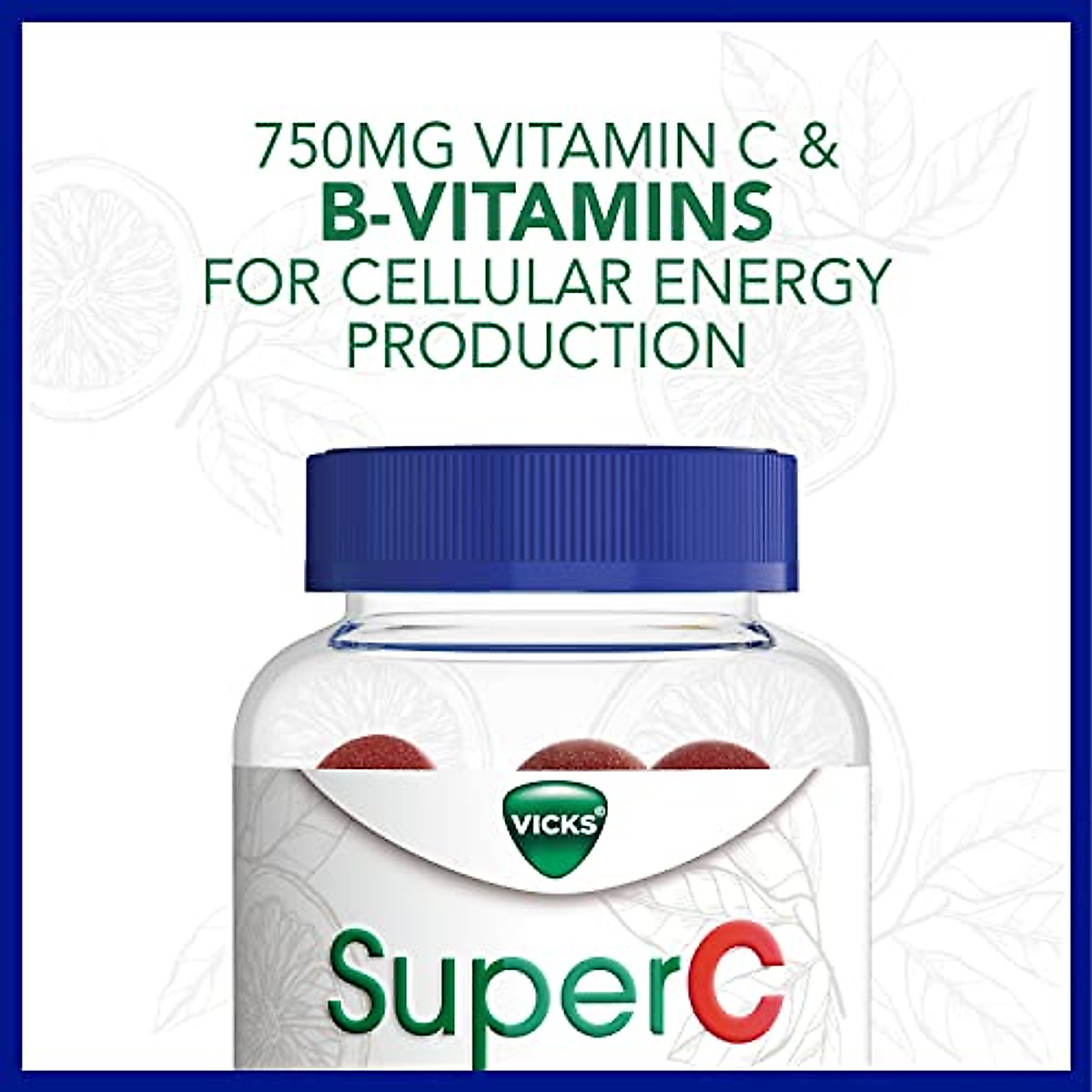 Vicks SuperC Vitamin C Gummies, Rest & Replenish, Immune Support (Vitamin C, Ashwagandha, Echinacea, Chamomile) Citrus Berry Flavored, 36 Gummies
