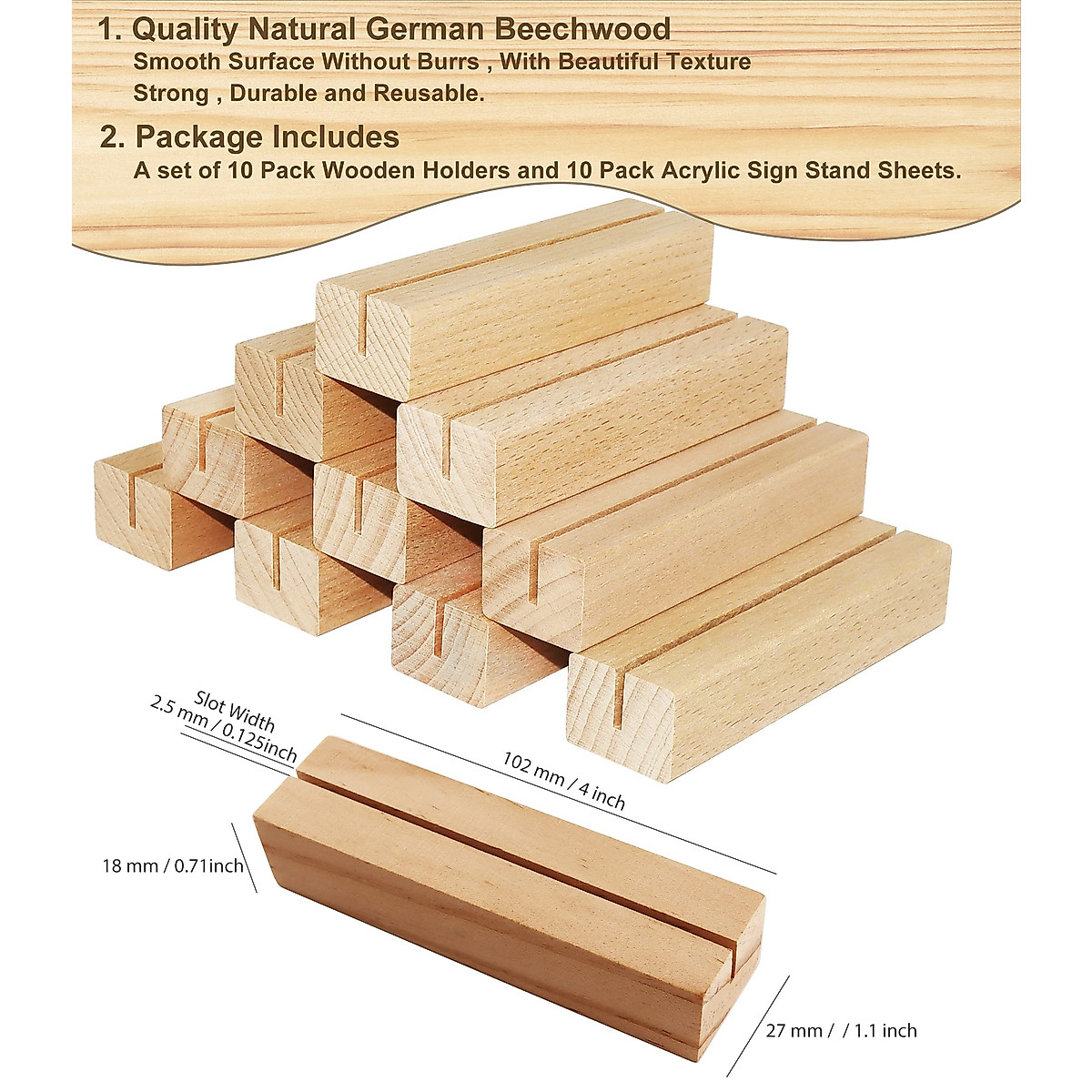 ORGANTEAM Acrylic Sign Blank Sheet with Wooden Stands Holders Wedding Table Numbers, 10 pack DIY 4x6 blank frosted Arch Signs for Wedding reception, Centerpiece, Decoration, Party,Anniversary, Event