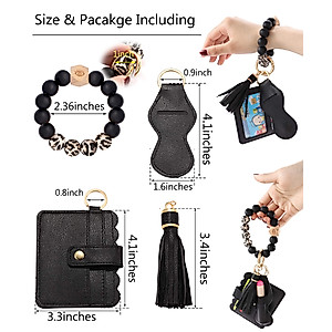 BVGA Wristlet Keychain Bracelet with Wallet，Silicone Bead keyring Bracelet Bangle Car Key Ring Holder Tassel Keyring for Women