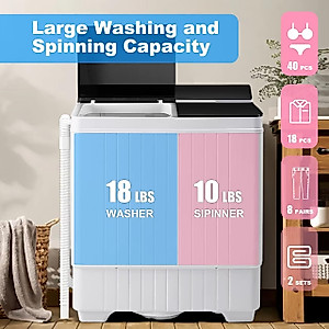 28Lbs Portable Washing Machine, Twin Tub Washing Machine Laundry Compact Washer spinner Combo with Drain Pump and Spin Cycle, 18Lbs Washer and 10Lbs Spinner dryer for Apartments RVs and Dorms