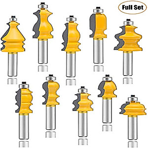 LEATBUY 10 PCS Architectural Molding Router Bit Set 1/2-Inch Shank, Corner Rounding Edge-forming Roundover Beading Router Bit Sets, Carbide CNC Woodworking Milling Tools(1/2-10 Line)