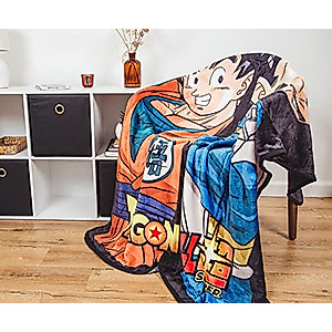 Dragon Ball Super Goku & Vegeta Fleece Throw Blanket | Plush Soft Polyester Cover For Sofa and Bed, Cozy Home Decor, Luxury Room Essential | Anime Manga Gifts For Adults, Teens | 45 x 60 Inches