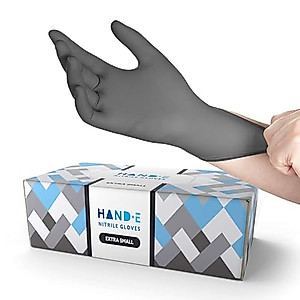 Hand-E Touch Disposable Gray Nitrile Gloves Medium 100 Count - Latex Free Medical Exam Gloves, Powder Free Food Safe Cooking Gloves