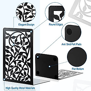 3 Pairs Metal Bookends for Shelves Decorative Tree Book Holder Leaf Bookends Geometrical Art Design Book Stopper for Book Divider Decorative Holder, Home, Office, School Supplies (Black, Tree Shadows)