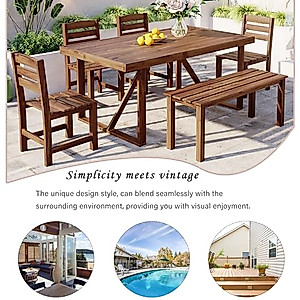 YOPTO Acacia Wood Outdoor Table and Chair Set,Outdoor Dining Sets with 4 Chairs and Bench, 6 Piece Patio Furniture Suitable for Patio,Balcony, Backyard,Natural