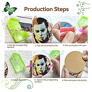 HESZYQ Diamond Paintings Coasters Kits with Holder,8 Pcs DIY Halloween Diamond Art Coaster,Full Drill Rhinestone Painting Kits for Adults & Kids,Beginners Art Craft Supplie