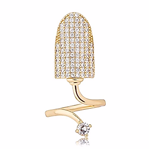 JINAO 14K 6 Times Gold Platinum Plated Full Bling Iced Out CZ Women Fashion Finger Nail Ring for women Unique Fingernail Protective Nail Cap Cover Ring (Gold)