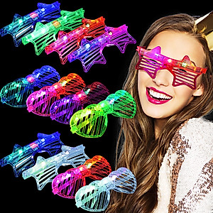 12 Pairs Light up Glasses Glow in The Dark Party Supplies Halloween Glow Glasses for Party Flashing Multi Colored Led Sunglasses Heart LED Glasses for Adults Teens Halloween Party