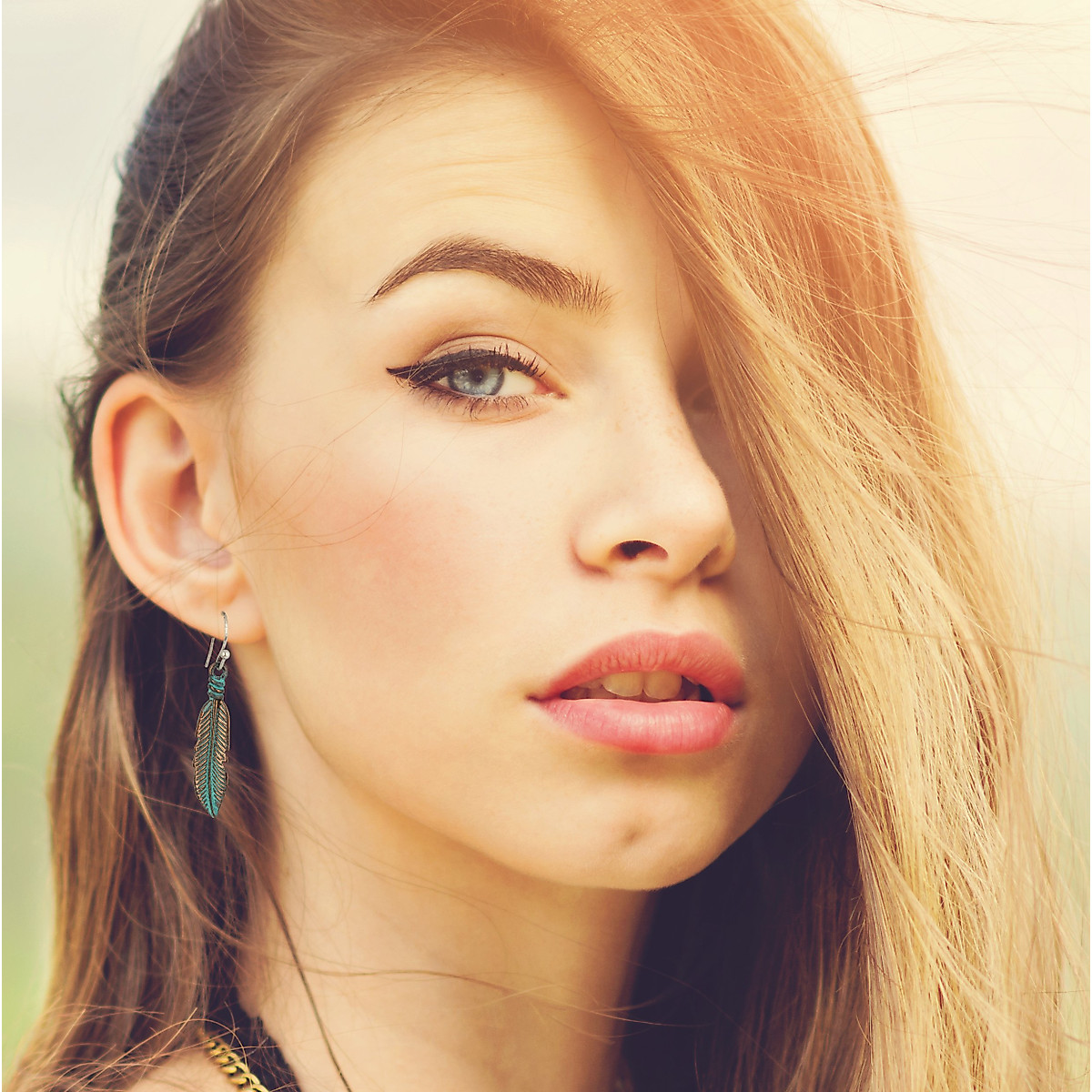 SPUNKYsoul Feather Circle Long Necklace for Women Collection (3 Toned Patina Copper)