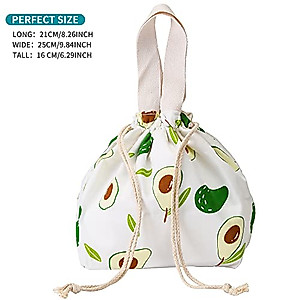 Lunch Bento Tote Pouch Reusable Small Cute Lunch Bag with Drawstring Suitable for Girls Adults Women Work Beach Camping Picnic (Avocado)