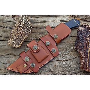 N/AN/A Custom Hand Made Full Tang Carbon Steel Hunting Survival Camping Knife For Man With Blue Makkarta Handle Camping Knife With Leather Sheath