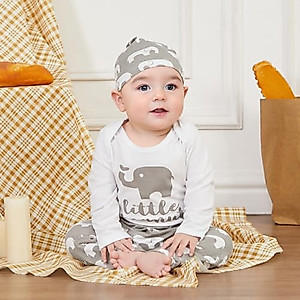 Rarjuiey 3Pcs Newborn Baby Boy Girl Elephant Outfits Long Sleeve Little Peanut Romper Bodysuit+Pants+Hat