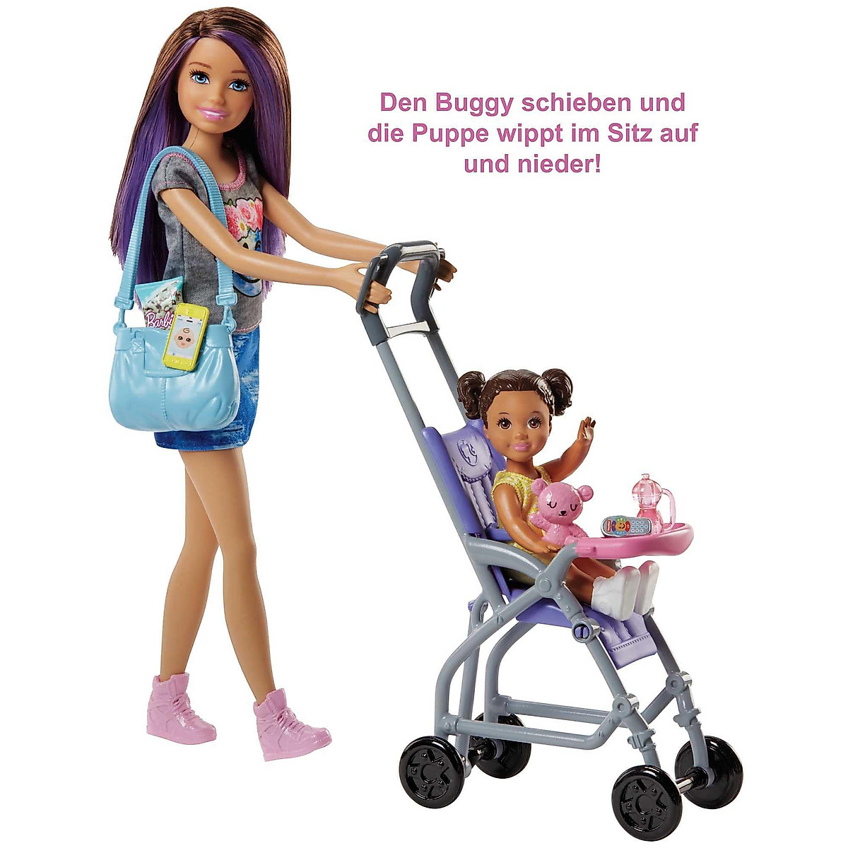 Barbie Skipper Babysitters Inc 2 Dolls & Accessories, Set with Brunette Skipper Doll, Small Doll & Bouncy Stroller (Amazon Exclusive)