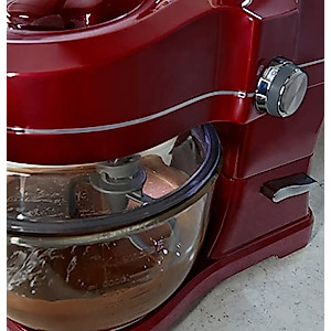 Kenmore Elite Ovation Electric Stand Mixer 5 Qt 500 Watt 10-Speed Motor Revolutionary Pour-In Top Tilt Head Beater Whisk Dough Hook Planetary Mixing 360-Degree Splash Guard Glass Bowl with Lid, Red