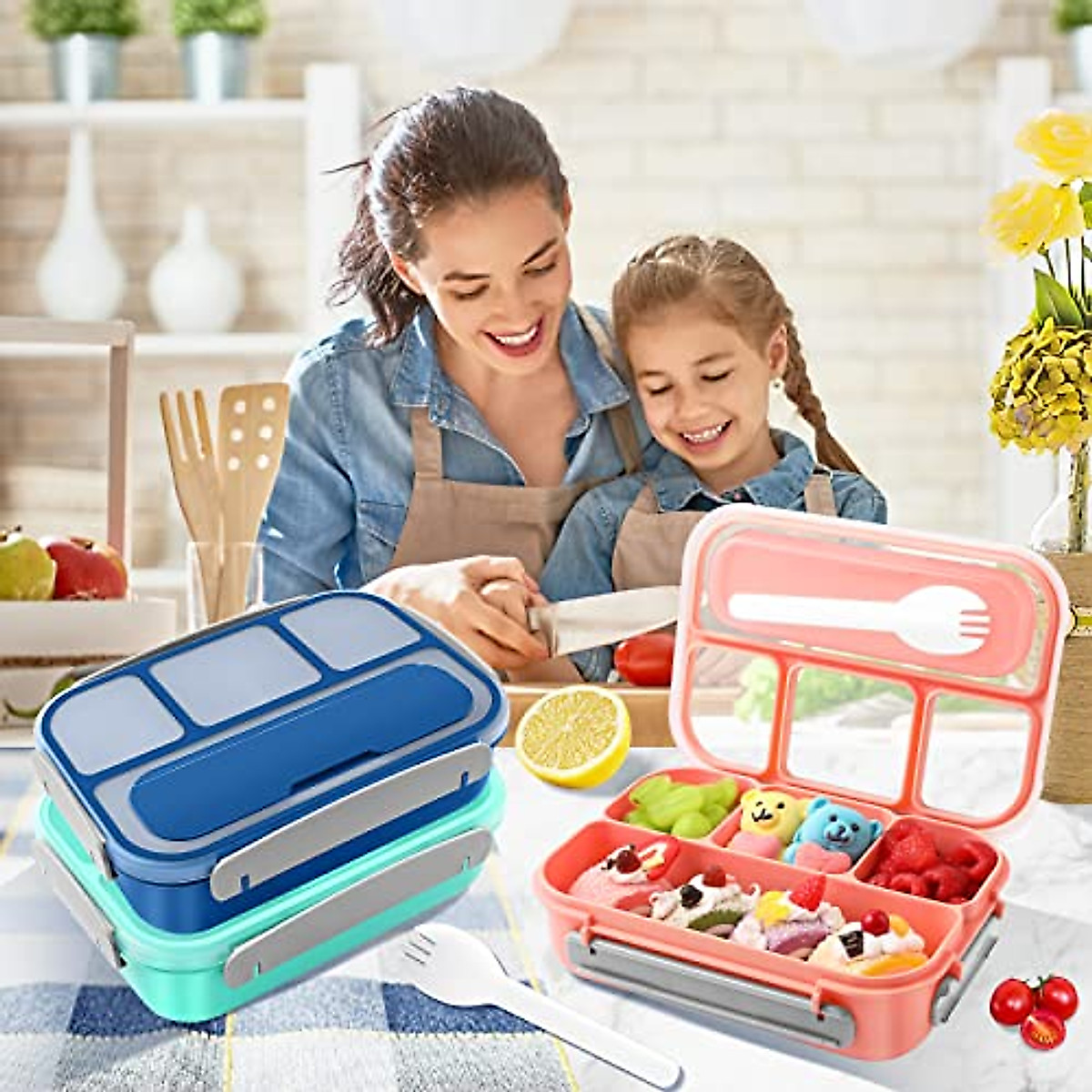 Lunch Box/ Containers for Adults/Kids/Toddler,1300ML-4 Compartment Bento Box,Microwave & Dishwasher & Freezer Safe, BPA Free (Pink)