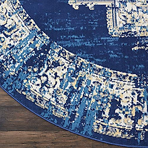 Nourison Grafix Persian Navy Blue 8' x ROUND Area Rug, Easy -Cleaning, Non Shedding, Bed Room, Living Room, Dining Room, Kitchen (8 Round)