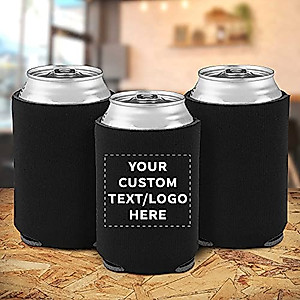 Can Coolers - 100 pack - Customizable Text, Logo - 4mm Collapsible Beer Holders To Keep Your Beer Cold - Insulated Cans Holder - Black