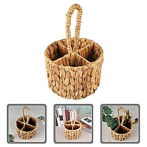 Kichvoe Cutter Woven Baskets Wicker Silverware Fork and Spoon Hand Woven Cutlery Holder Chopsticks Fork Storage Tray Storage Basket Chic Sundry Basket Utensil Drain Rack To Weave Hyacinth