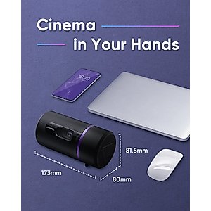 NOMVDIC R150 Mini Projector, Portable Battery Operated Projector with 4hrs of Playtime , Ceiling Projector with 90˚ Rotating Lens, 6W Harman Kardon Speaker, Auto Keystone
