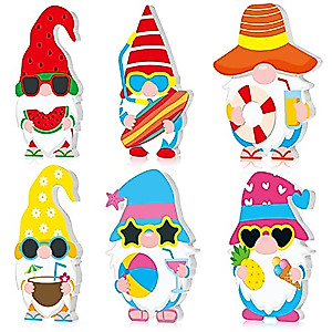 6 Pieces Summer Gnomes Decorations for Home Beach Wooden Gnomes Tiered Tray Decor Freestanding Table Decoration Summer Tabletop Gnomes for Home Party Desk Office Decoration