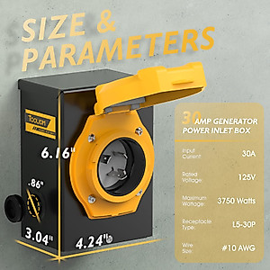 TOOLIOM 30 Amp Generator Power Inlet Box, 3-Prong NEMA L5-30P Power Inlet Box & 40 Feet 30 Amp Generator Extension Cord, 3-Prong NEMA L5-30P/L5-30R Generator Cord