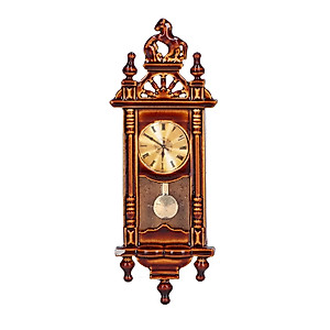 plplaaoo 1:12 Scale Dollhouse Wall Clock, Miniature Dollhouse Vintage Clock Decoration Accessories, Exquisite Wooden Grandfather Clock Living Room Furniture Toy for Doll House Decoration