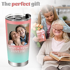 Personalized Coffee Tumbler with Pictures Text, 20oz Custom Insulated Stainless Steel Tumbler, Customized Father's Day Birthday Gifts for Men Women, Travel Coffee Cup with Lids