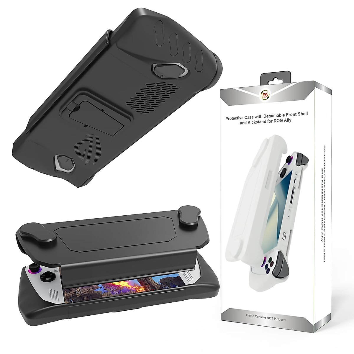 JDDWIN Full Case for ASUS Rog Ally 2023, Protective Handheld Case Skin with Detachable Front Shell Cover and Kickstand for Rog Ally,Shockproof/Non-Slip/Anti-Collision (Dark)