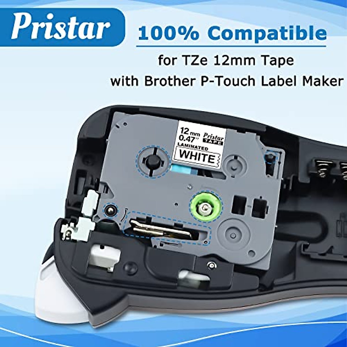 Pristar PS100E Label Maker with 7 Tapes 12mm 0.47 Laminated White, Handheld Labeler with Keyboard, Easy to Use for Tze 3.5-12mm Tapes, Multiple Line Labeling, Home Office Industrial Label Machine