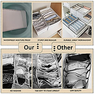 Wardrobe Clothes Organizer (2pcs), Foldable Grid Storage Box with Multiple Layers, Portable Washable Storage Containers for Underwear, Socks, Scarves, Skirts, T-shirts, Jeans(Grey, Sturdy PP Board)