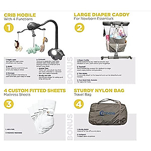 OPTIMISK 4in1 Bedside Bassinet Sleeper for Baby Girl or boy, Portable Bassinet, Baby Crib, Playpen, 4 Bassinet Mattress Sheets, All Mesh, and usable up to 12 Months