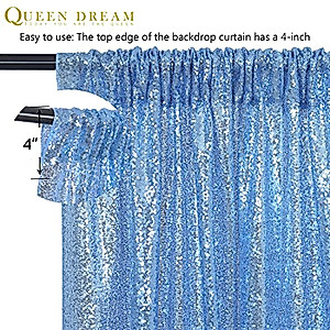 QueenDream Baby Blue Christmas Backdrop Curtains 4 Pieces 2FTx8FT Sequin Photography Background Curtain for Party Decoration
