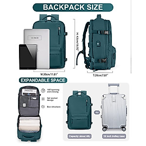 VECAVE Travel Backpack,Carry On Backpack for Women,Airline Flight Approved Waterproof 14 Inch Laptop Backpack with Shoe Compartment Casual Daypack Backpacks PeacockBlue