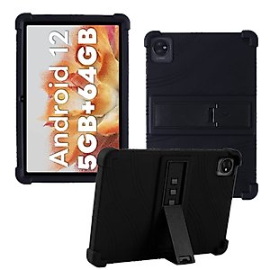 HminSen Case for Blackview Tab 7 WiFi/Tab 8 WiFi Tablet, Kids Friendly Soft Silicone Adjustable Stand Cover for Blackview Tab A7 Kids 10.1 inch/OSCAL PAD60 / PAD70 2023 10.1 Tablet (Black)