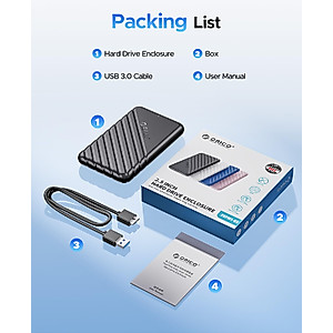 ORICO 2.5 inch External Hard Drive Enclosure USB 3.0 to SATA III for 7mm and 9.5mm SATA HDD SSD Tool Free [UASP Supported] Black (25PW1-U3)