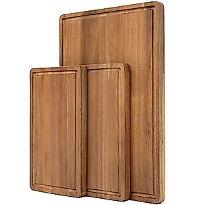 KOLWOVEN Wood Cutting Boards for Kitchen - Set of 3, Wooden Cutting Board Set with Holder for Chopping Meat, Cheese, Fruits, Vegetables, Knife Friendly Serving Tray
