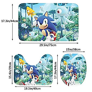 BOABIXA Son.ic The Hedge.hog 4 Piece Shower Curtain Sets, with Non-Slip Rugs, Toilet Lid Cover and Bath Mat, Durable and Waterproof, for Bathroom Decor Set, 72inch X 72inch (20220305)