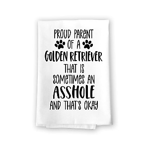 Honey Dew Gifts, Proud Parent of a Golden Retriever That is Sometimes an Asshole, Funny Pet Kitchen Towels, Absorbent Dog Themed Hand and Dish Towel