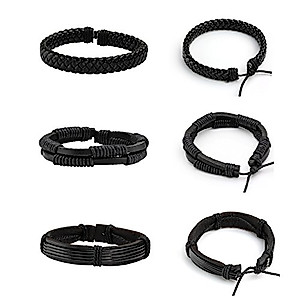 MILAKOO 6 Pcs Black Braided Leather Bracelets for Men Women Cuff Wrap Wristbands