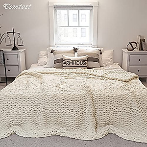 Comtest Chunky Knit Blanket Handmade Soft Throw Blanket Cozy and Warm Cable Knit Blanket for Sofa ＆Home Decor, Beige 40''x60''（Love Seat）