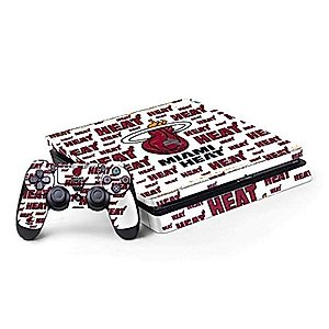 Skinit Decal Gaming Skin Compatible with PS4 Slim Bundle - Officially Licensed NBA Miami Heat White Blast Design