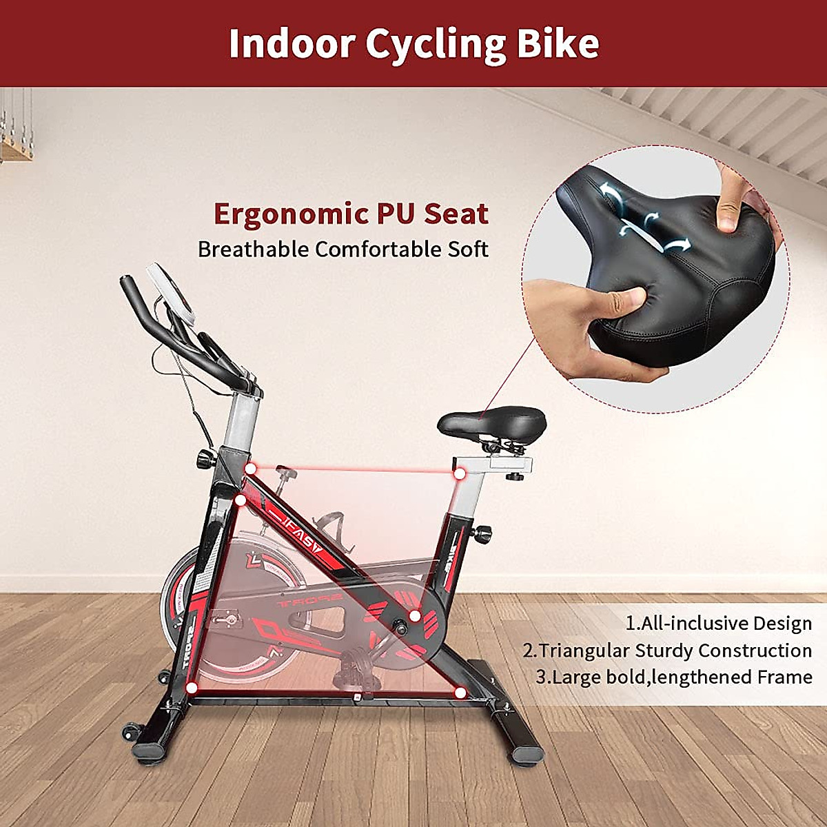 Exercise Bike Stationary Indoor Cycling Bike, Belt Drive with Heart Rate, Soft Adjustable Seat, 3 Modes Handlebar, Tablet Holder, 36LBs Flywheel Stable Quiet Smooth for Man Women Home Cardio Workout
