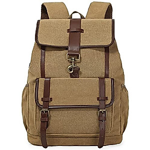 Creaweal Canvas Backpack Vintage Backpack Rucksack Men & Women Bookbag Fits 15.6-17 Inch Laptop Backpacks Lightweight (Upgrade-Brown)
