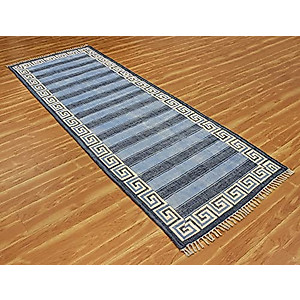 Casavani Hand Block Printed Cotton Dhurrie Striped Tassel Rug Boho Area Rug Easy Care Washable Rugs for Doormat Entryway Living Room Bedroom Hallway Balcony 6x12 Feet Runner