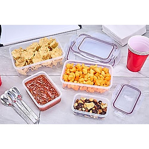 SnapMate - Set of 4 Rectangle Nesting Food Storage Containers - Reusable, BPA Free Plastic, Snap Lock Lids With a Leakproof Silicone Seal. Great for Snacks, Soup, Fruit, Salad and Food Storage