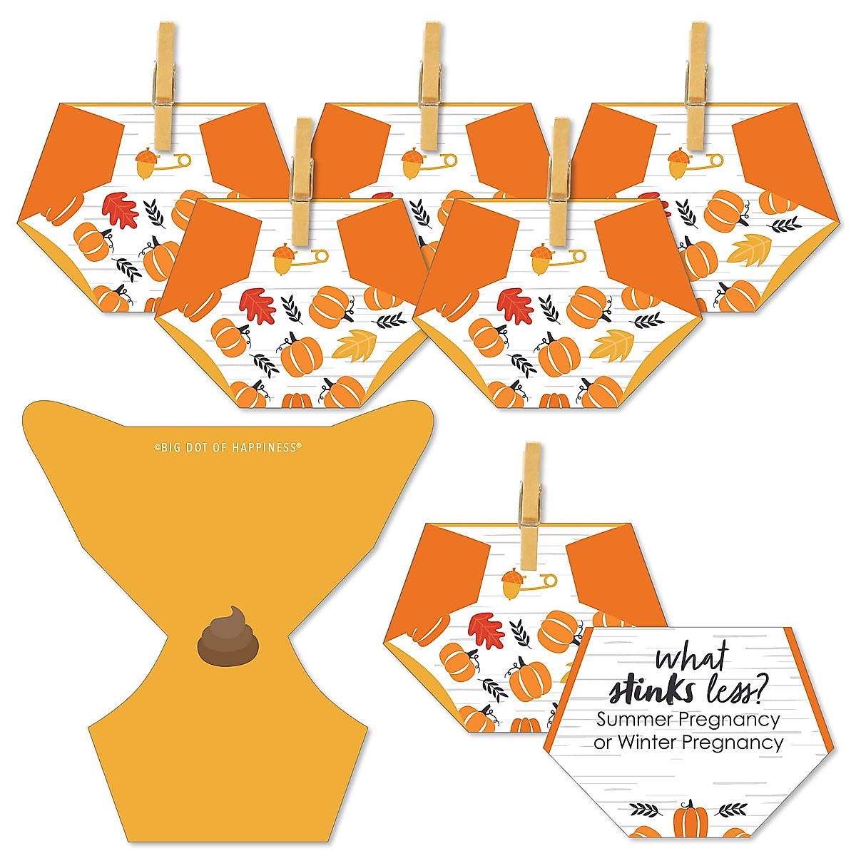 Big Dot of Happiness Fall Pumpkin - Halloween or Thanksgiving Baby Shower Conversation Starter - 2-in-1 Dirty Diaper Game - Set of 24