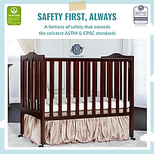 2-in-1 Lightweight Folding Portable Stationary Side Crib in Espresso, Greenguard Gold Certified, Baby Crib to Playpen, Folds Flat for Storage, Locking Wheels